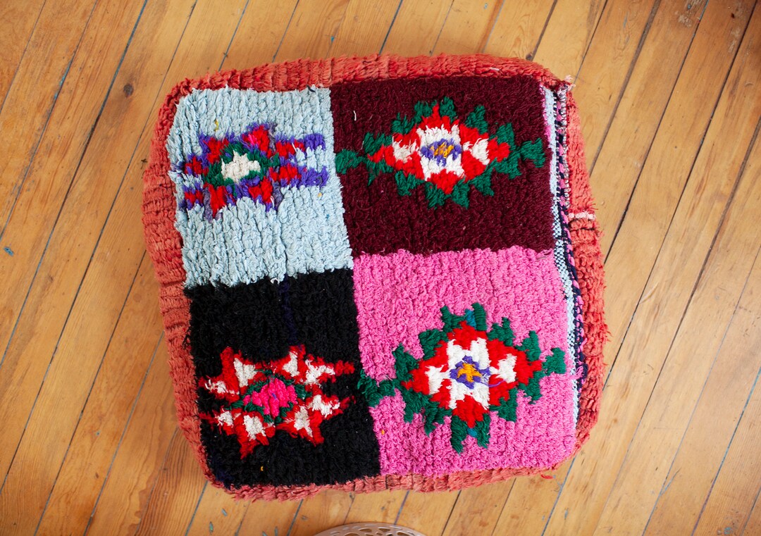 Funky Pouf, Moroccan Pouf, Checkered Pouf, Colorful Pouf, Floor Pillow ...