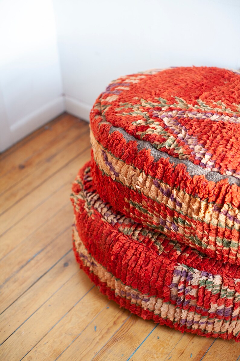 Oval Pouf, Red Pouf, Moroccan Pouf, Pill Shaped Floor Cushion, Ottoman ...