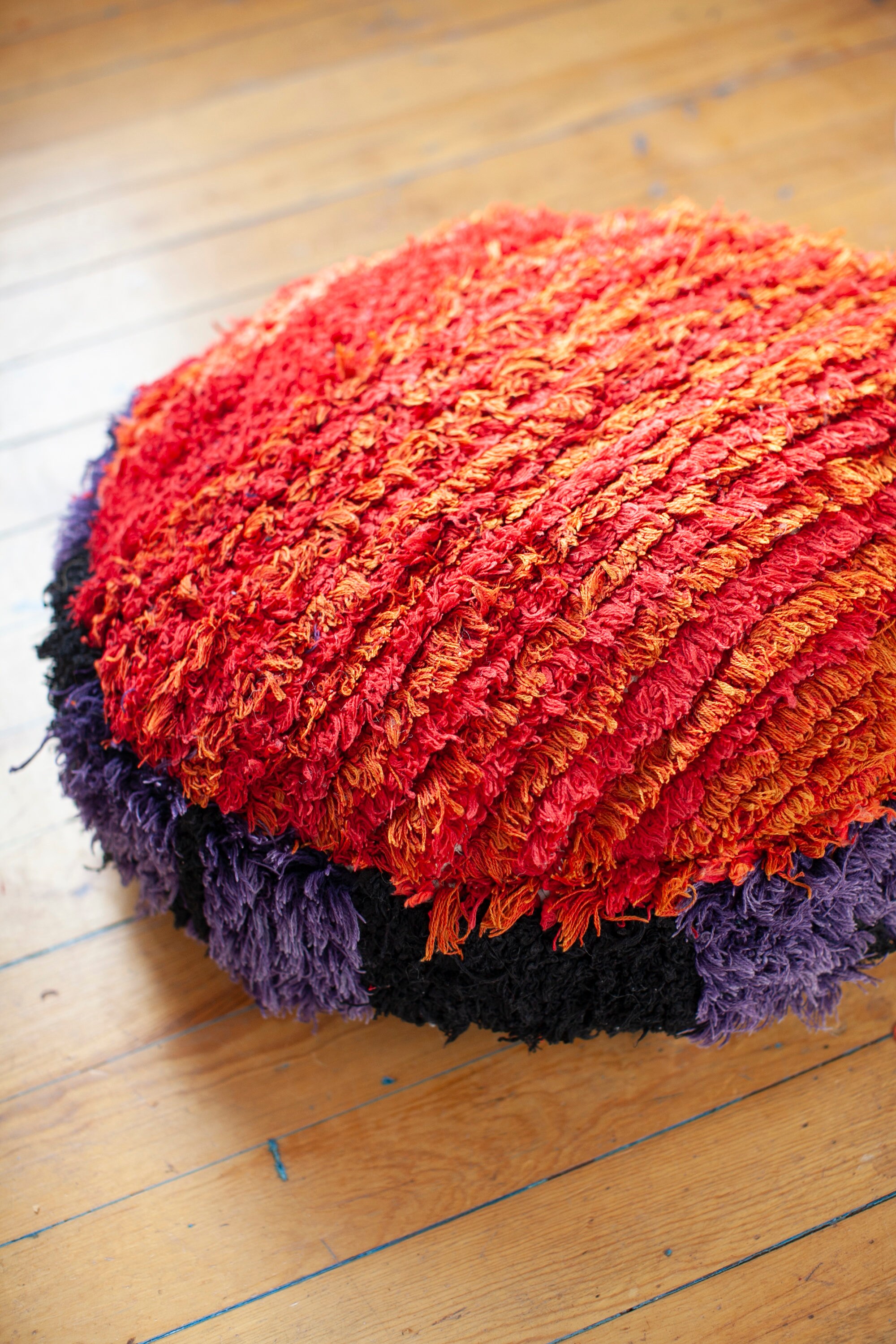 Funky Circle Pouf Moroccan Pouf Shaggy Pouf Warm Tone Pouf - Etsy