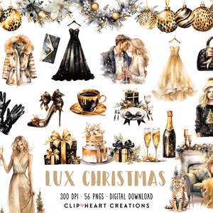Lux Christmas Watercolor Clipart Set, Commercial Use Instant Download ...
