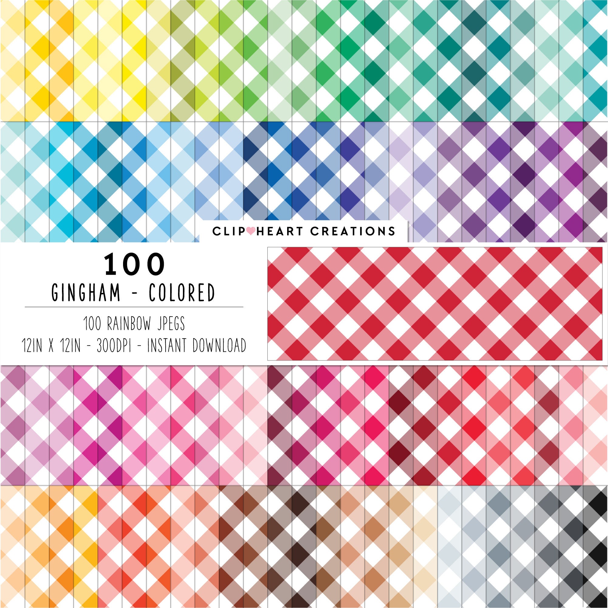 100 Gingham Pattern Digital Paper, Commercial Use Seamless Color ...