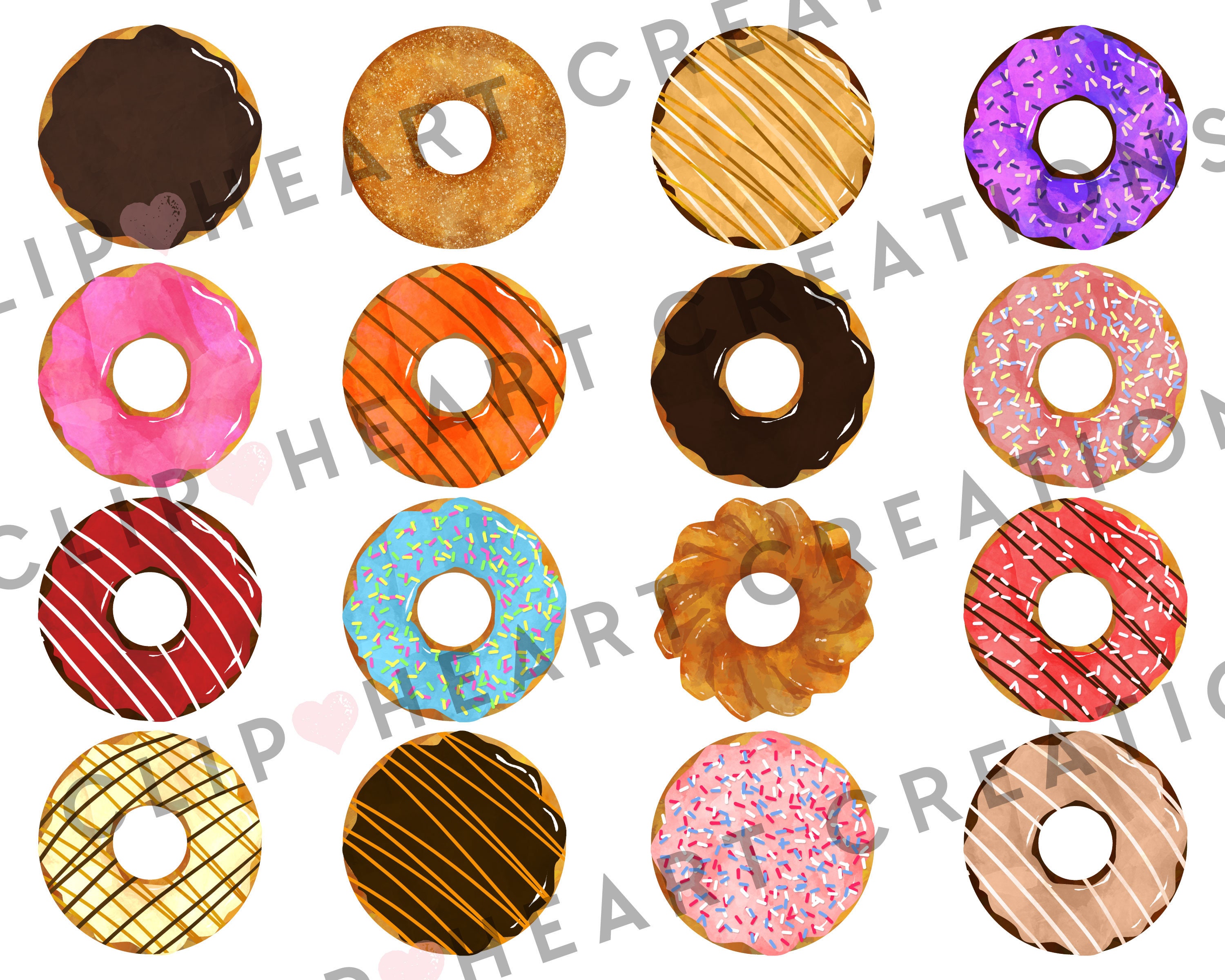 Watercolor Donut Clip Art Commercial Use Instant Download PNG - Etsy