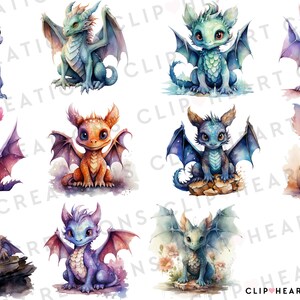Baby Dragon Watercolor Clipart Set, Commercial Use Instant Download PNG ...