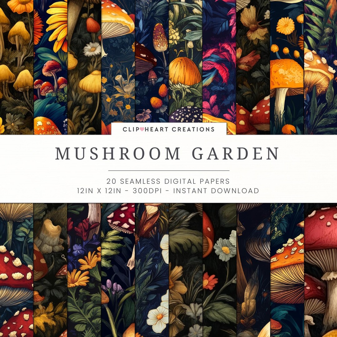 Mushroom Garden Digital Papers, Seamless Commercial Use Instant ...
