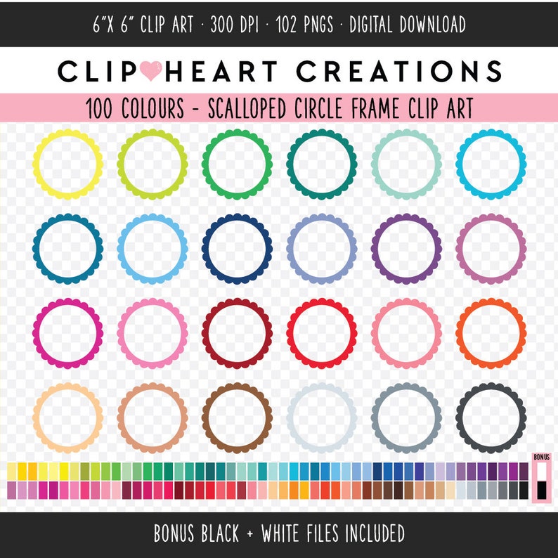 100 Scalloped Circle Frame Clip Art Commercial Use Instant - Etsy
