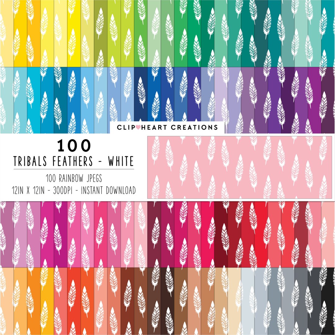 100 Tribal Feathers Digital Paper Pack, Commercial Use Instant Download ...