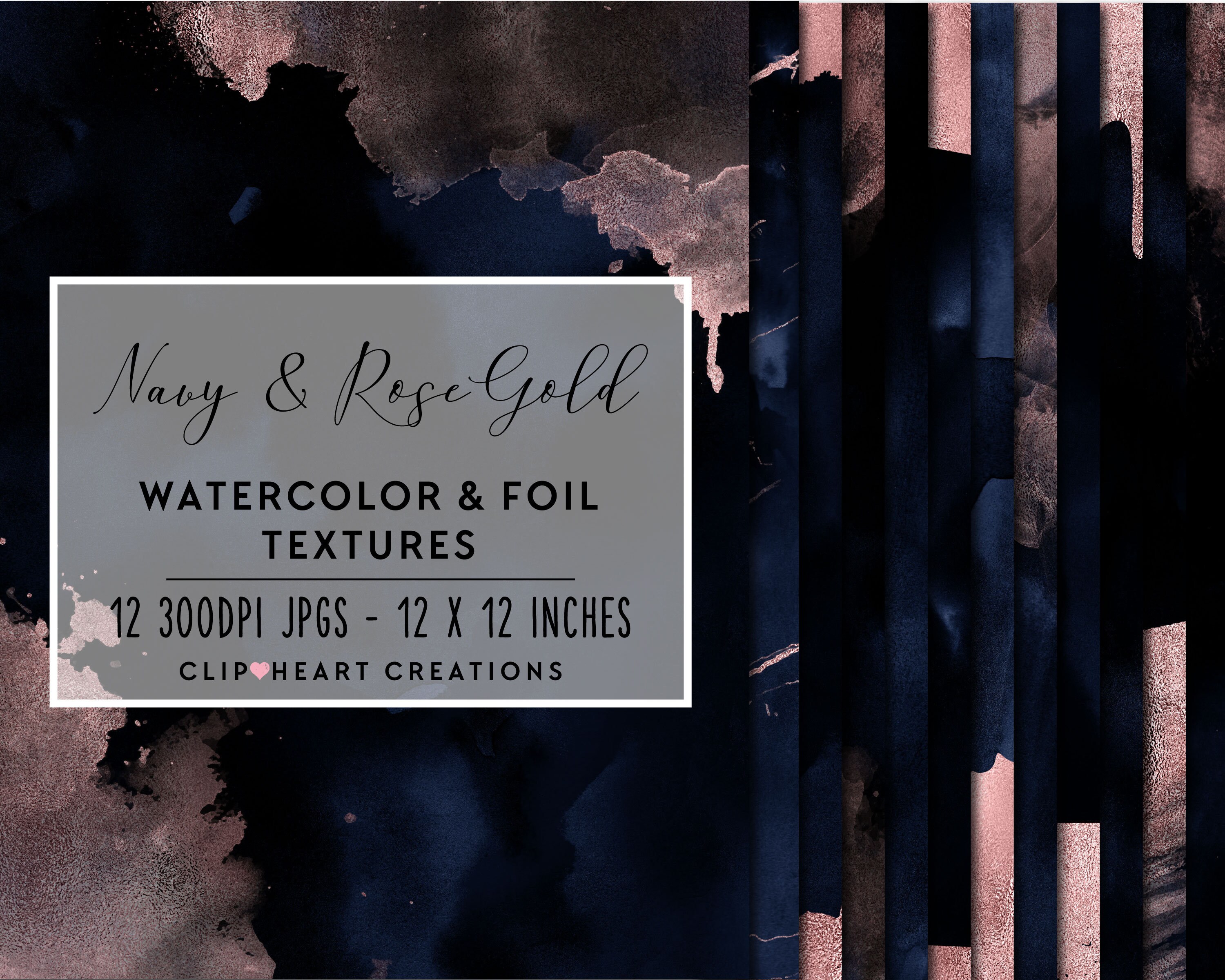 Navy & Rose Gold Watercolor and Foil Digital Papers - Etsy