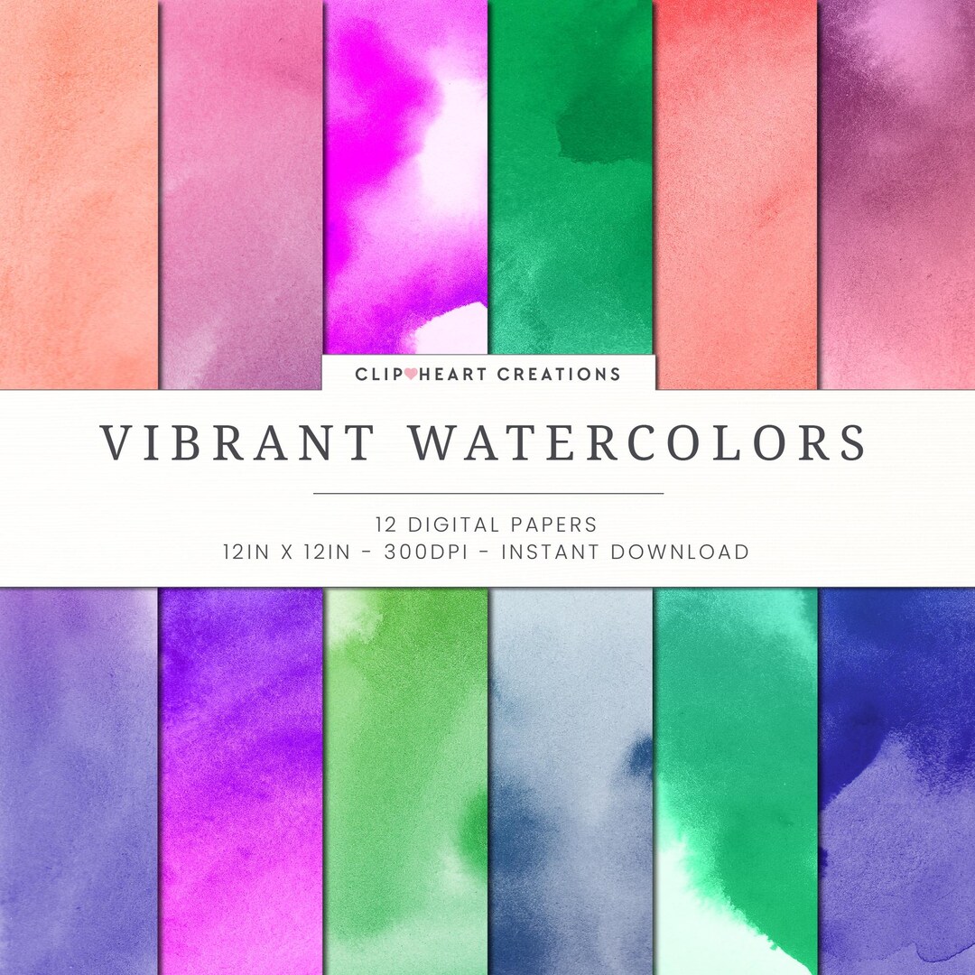 Vibrant Watercolor Digital Papers, Commercial Use Instant Download ...