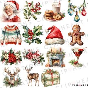 Watercolor Classic Christmas Clipart Set, Commercial Use Instant ...