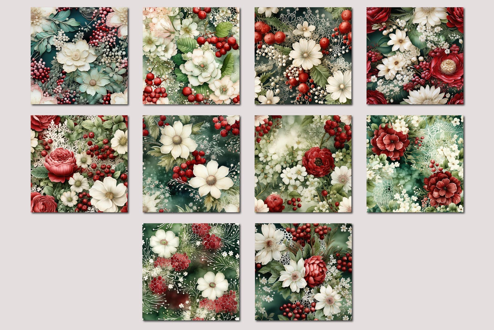 Christmas Floral Digital Papers, Seamless Commercial Use Instant ...