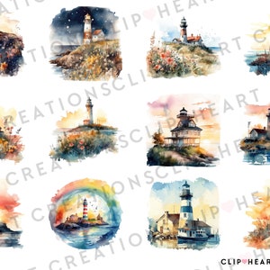 Lighthouse Scene Watercolor Clipart Set, Commercial Use Instant ...