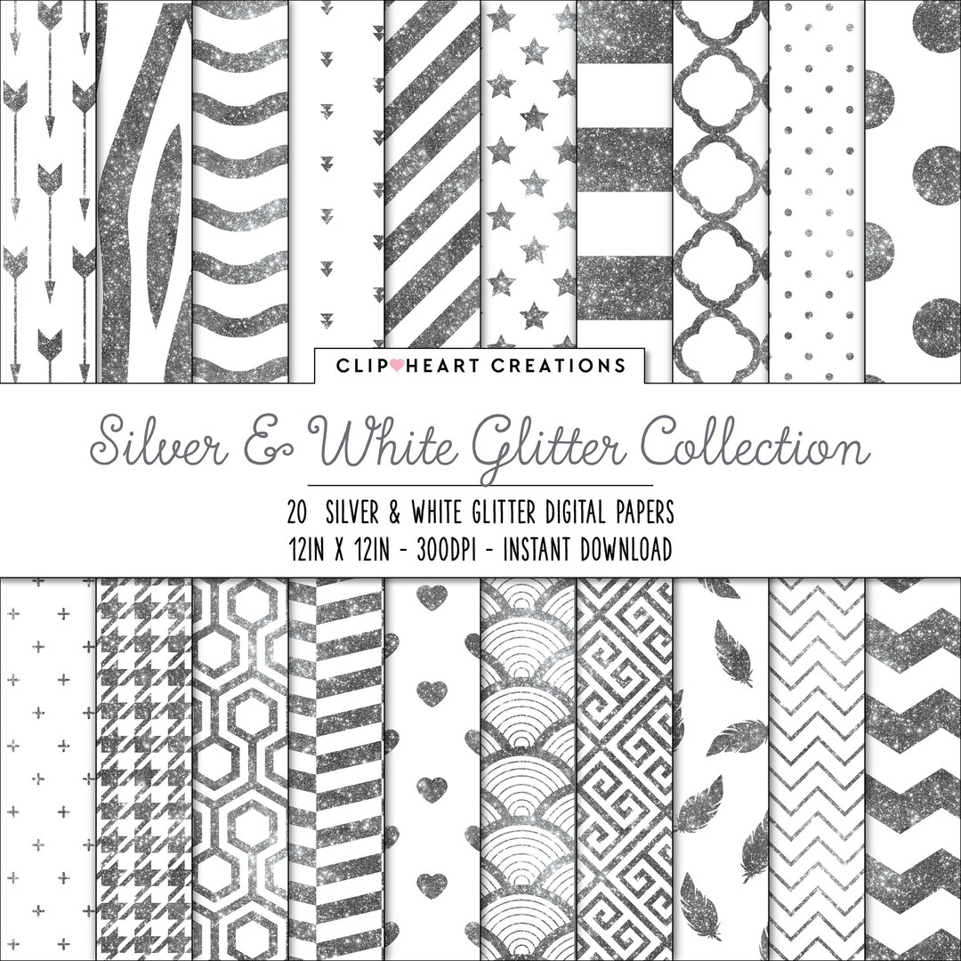 20 Silver Glitter Pattern Digital Papers, Commercial Use Instant ...