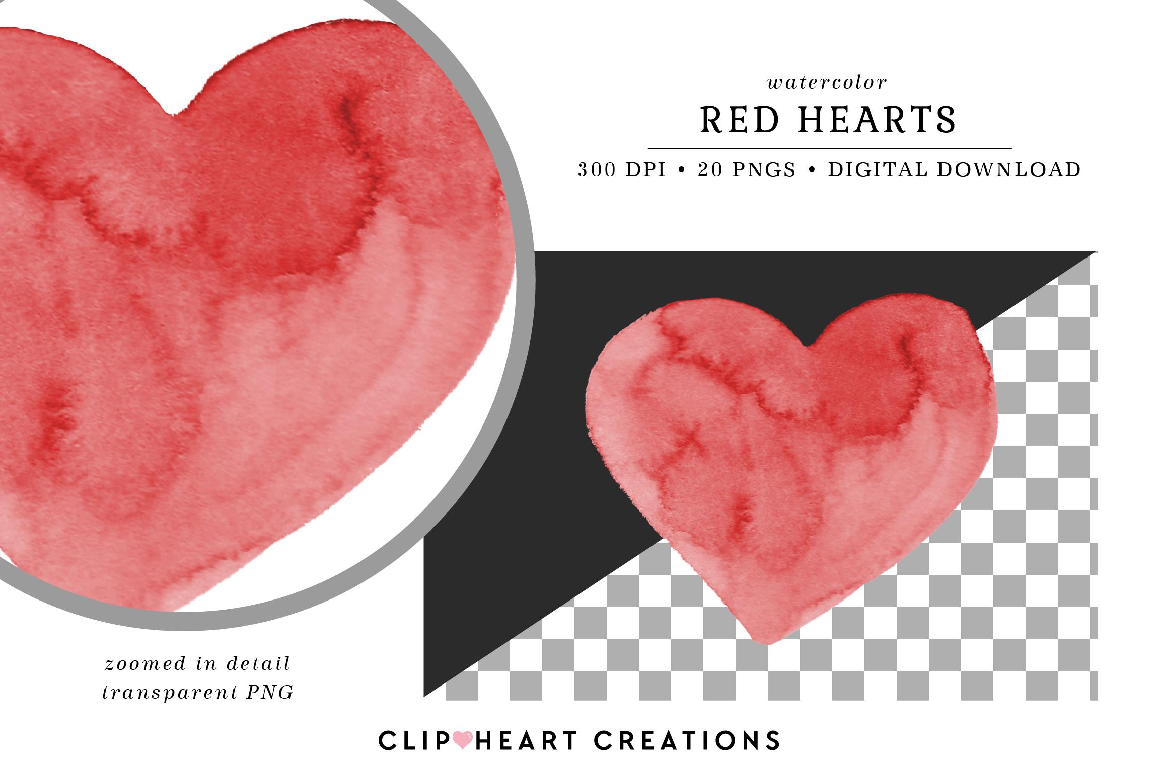 Red Watercolor Hearts Clip Art, Commercial Use Instant Download PNG ...