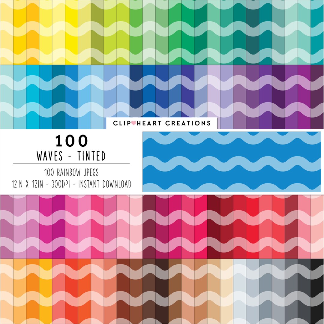 100 Waves Pattern Digital Papers, Commercial Use Seamless Wave Pattern ...