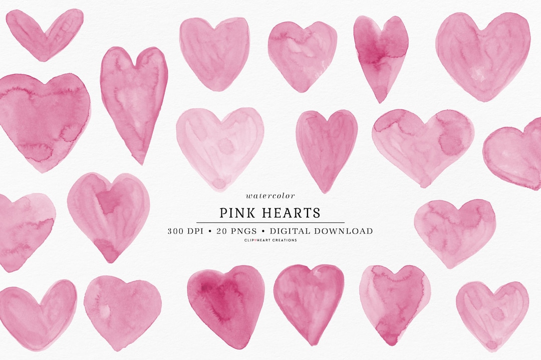 Pink Watercolor Hearts Clip Art, Commercial Use Instant Download PNG ...