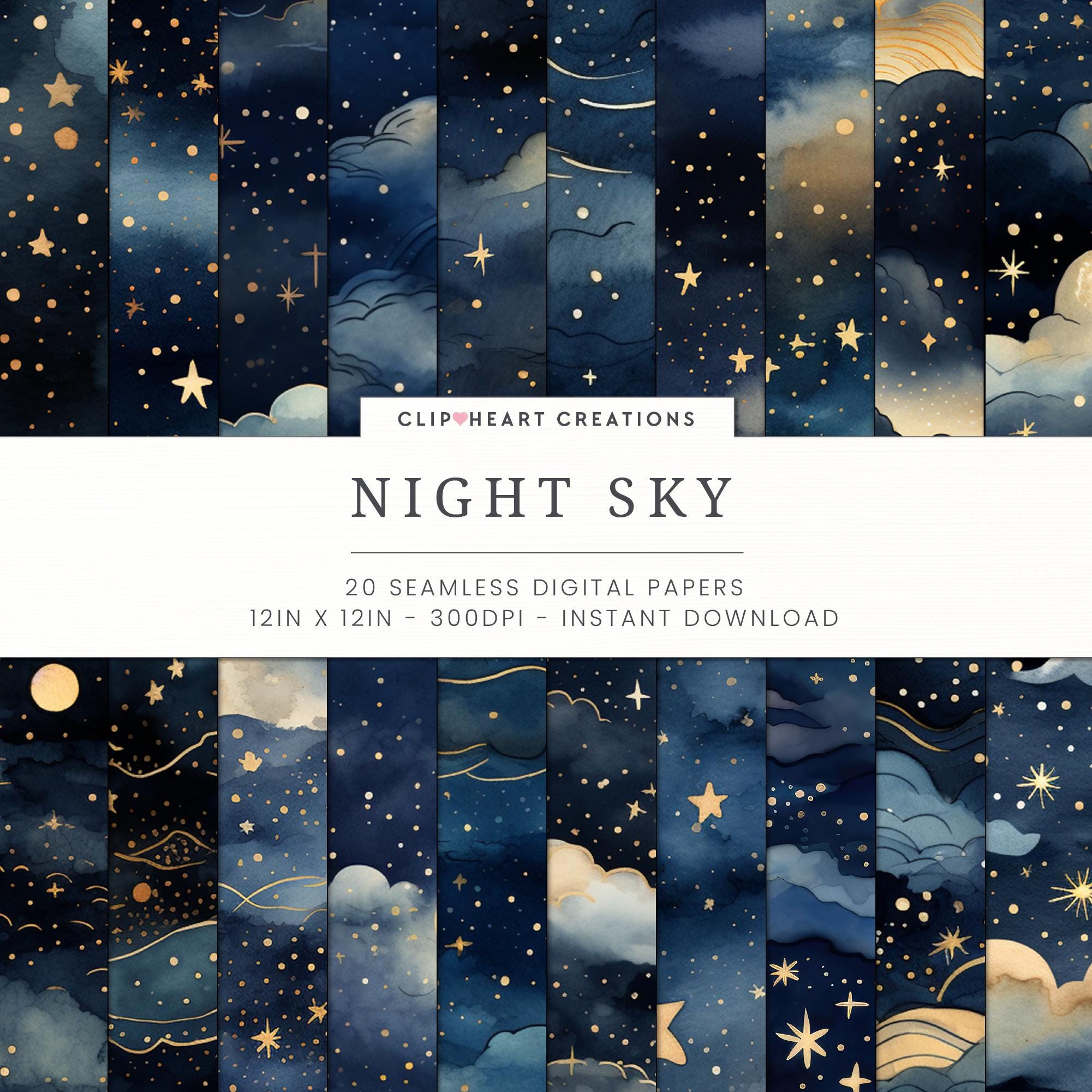 Night Sky Navy & Gold Papers, Seamless Commercial Use Instant Download ...