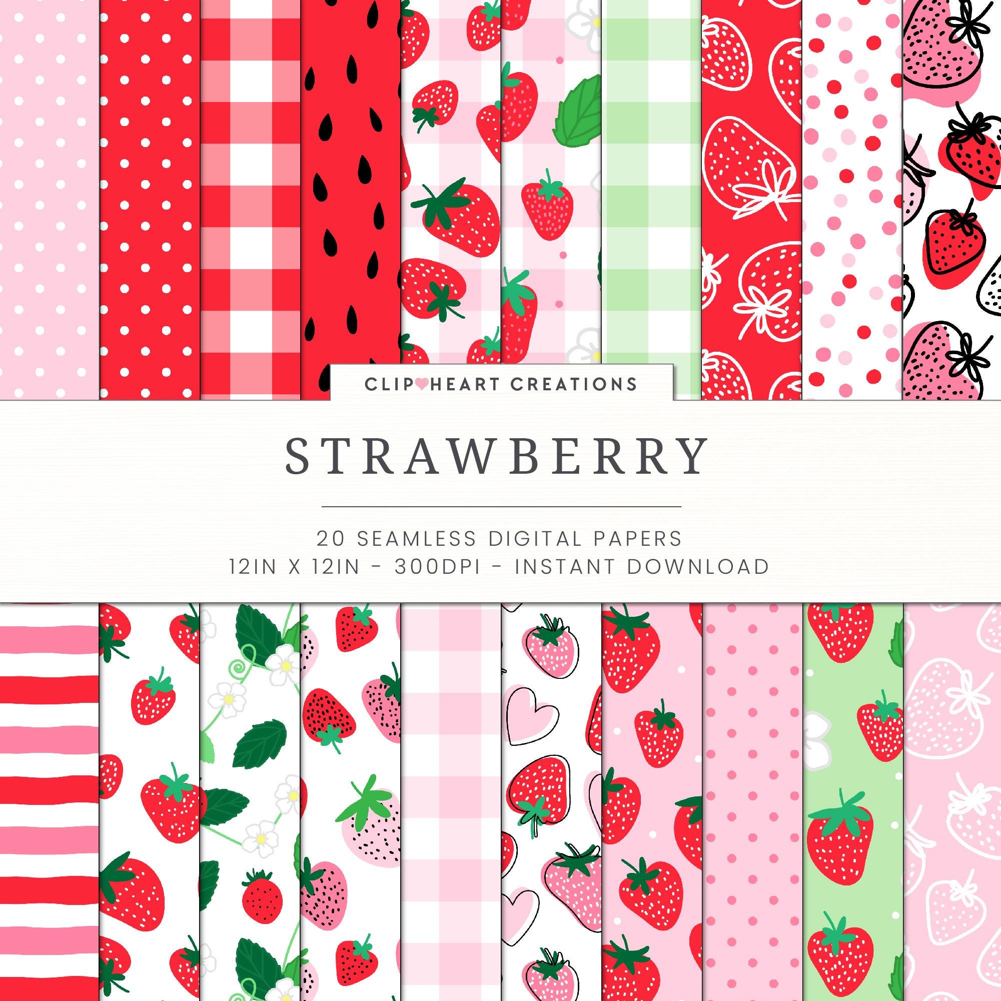 20 Strawberry Themed Digital Papers, Seamless Commercial Use Instant ...