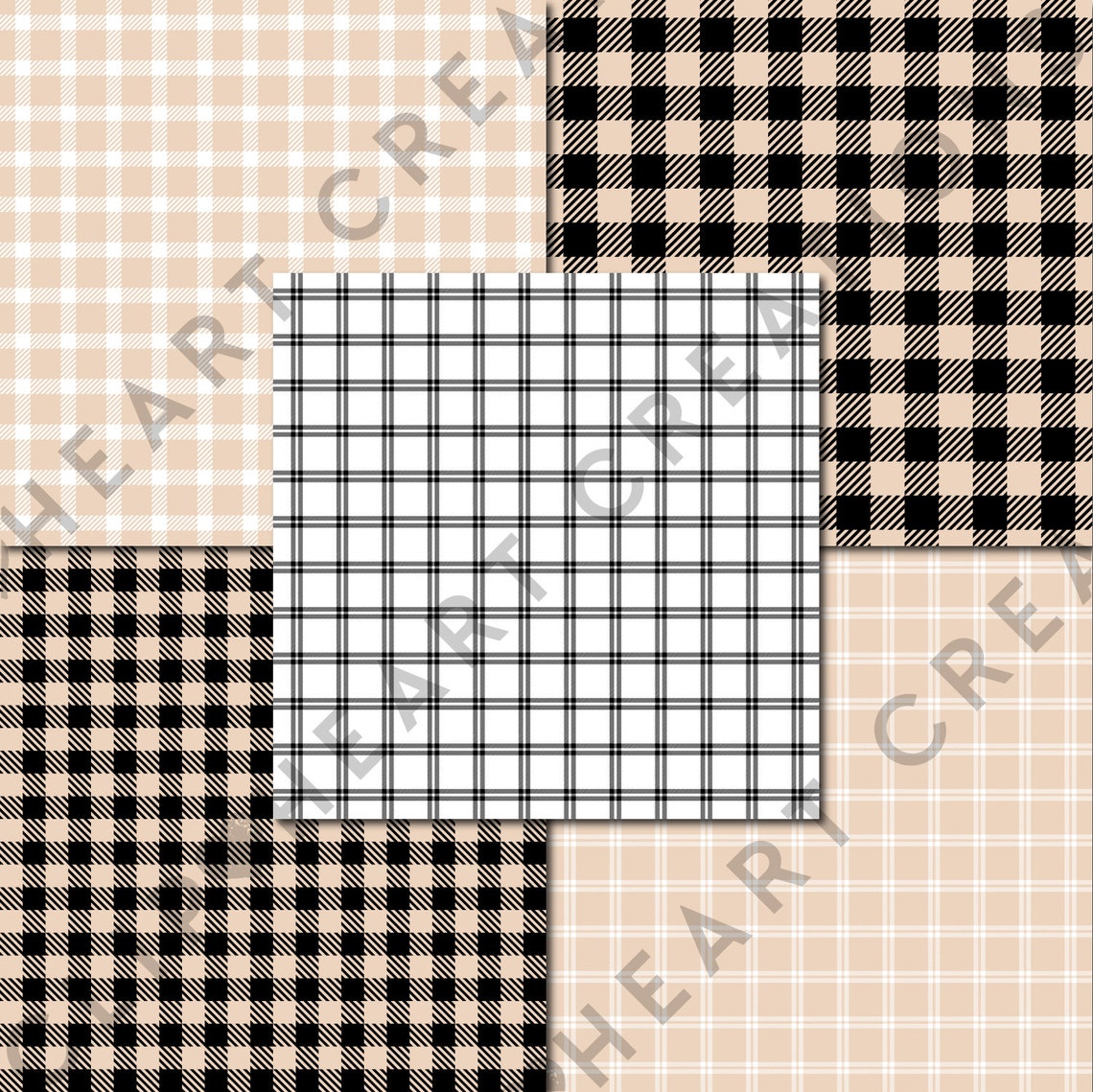 Neutral Buffalo Plaid Digital Paper Set Seamless Lumberjack - Etsy