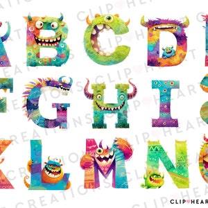 Monster Alphabet Clip Art, Commercial Use Instant Download Fantasy ...