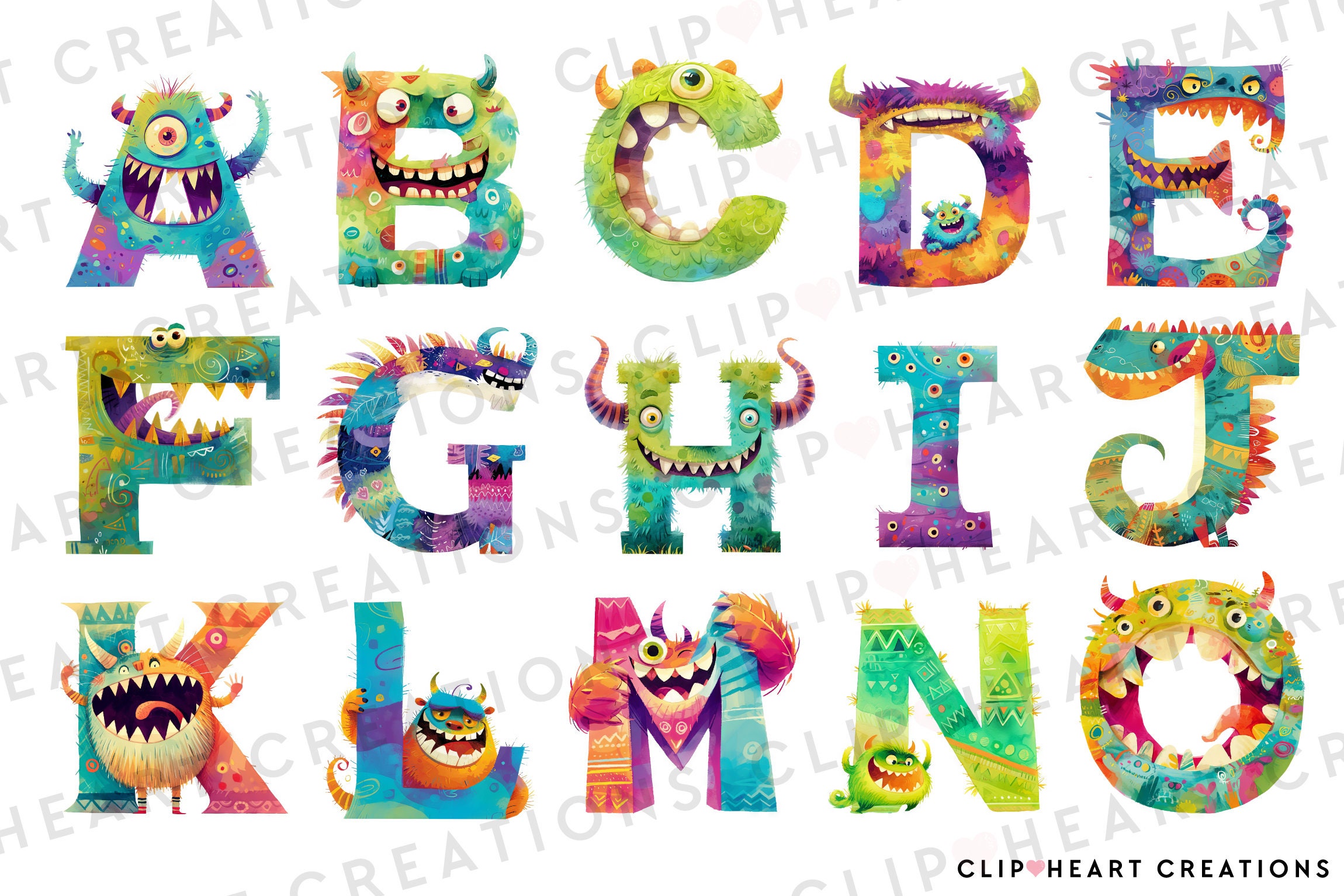 Monster Alphabet Clip Art, Commercial Use Instant Download Fantasy ...