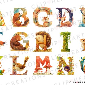 Woodland Alphabet Alphabet Clip Art, Commercial Use Instant Download ...