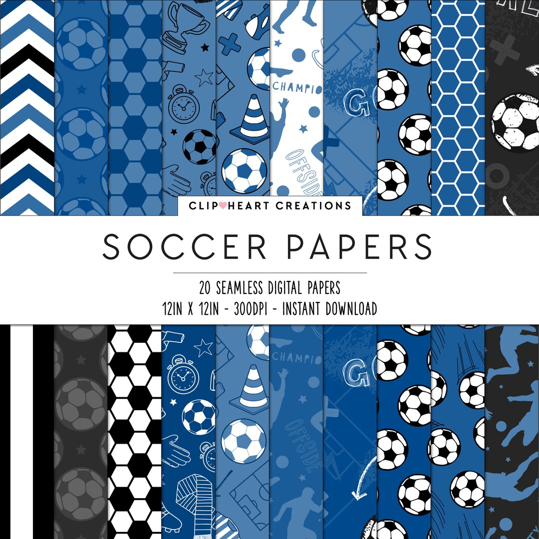 20 Soccer Themed Digital Papers, Seamless Commercial Use Instant ...