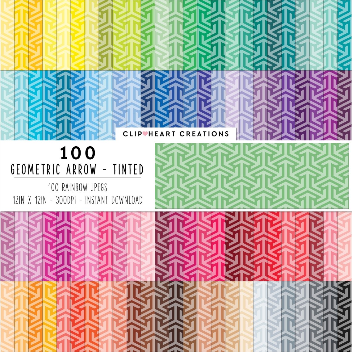 100 Geometric Arrow Digital Papers, Commercial Use Seamless Box Pattern ...