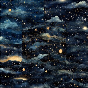 Night Sky Navy & Gold Papers, Seamless Commercial Use Instant Download ...
