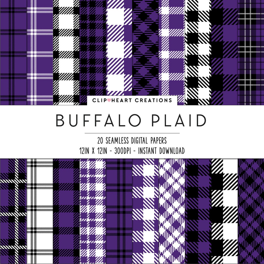 Purple Buffalo Plaid Digital Paper Set, Seamless Lumberjack Plaid ...