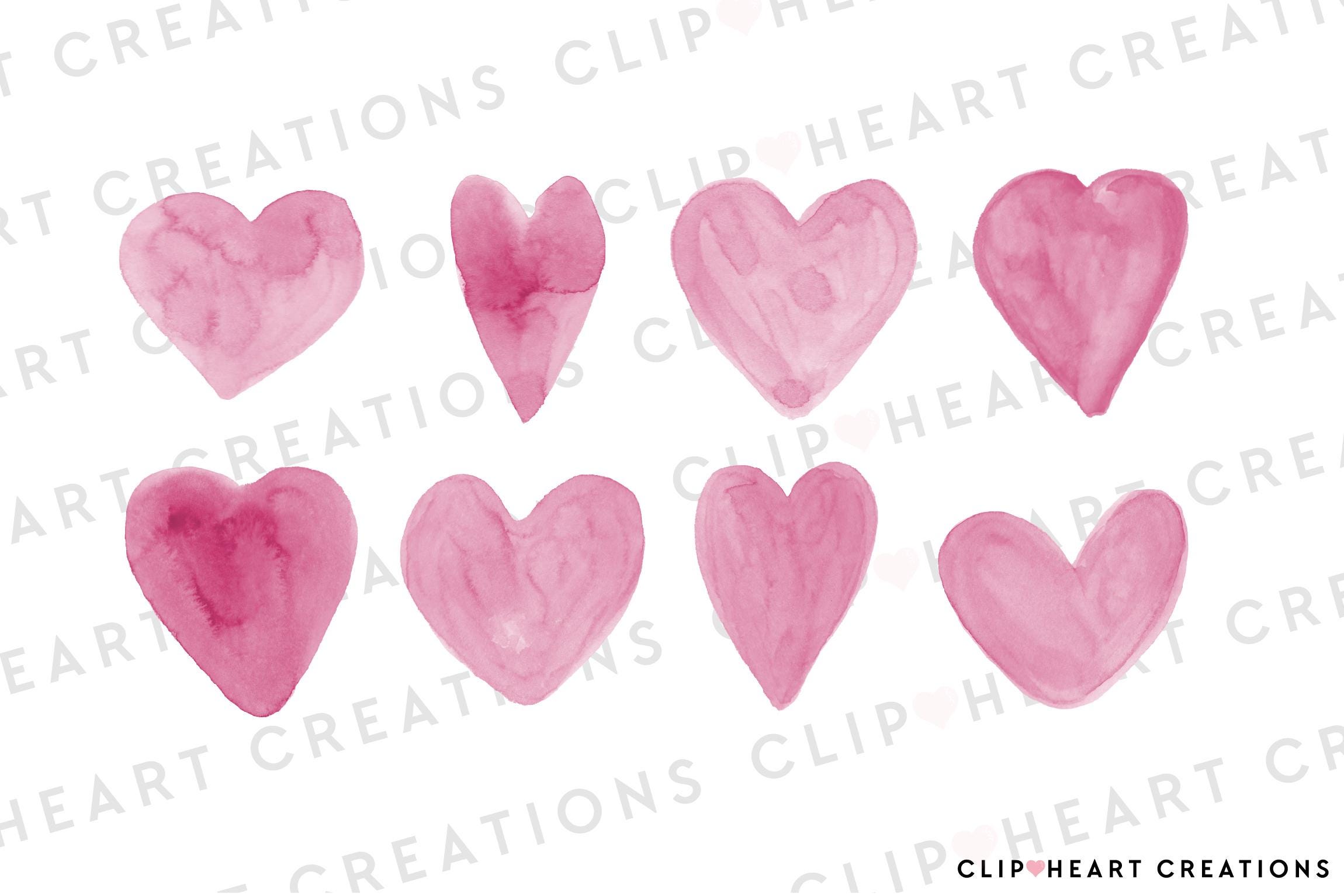 Pink Watercolor Hearts Clip Art, Commercial Use Instant Download PNG ...