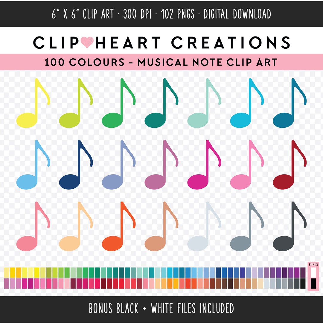 100 Musical Notes Clip Art, Commercial Use Instant Download PNG Quaver ...