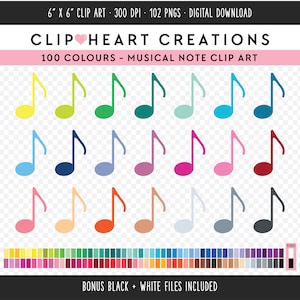 100 Musical Notes Clip Art, Commercial Use Instant Download PNG Quaver ...