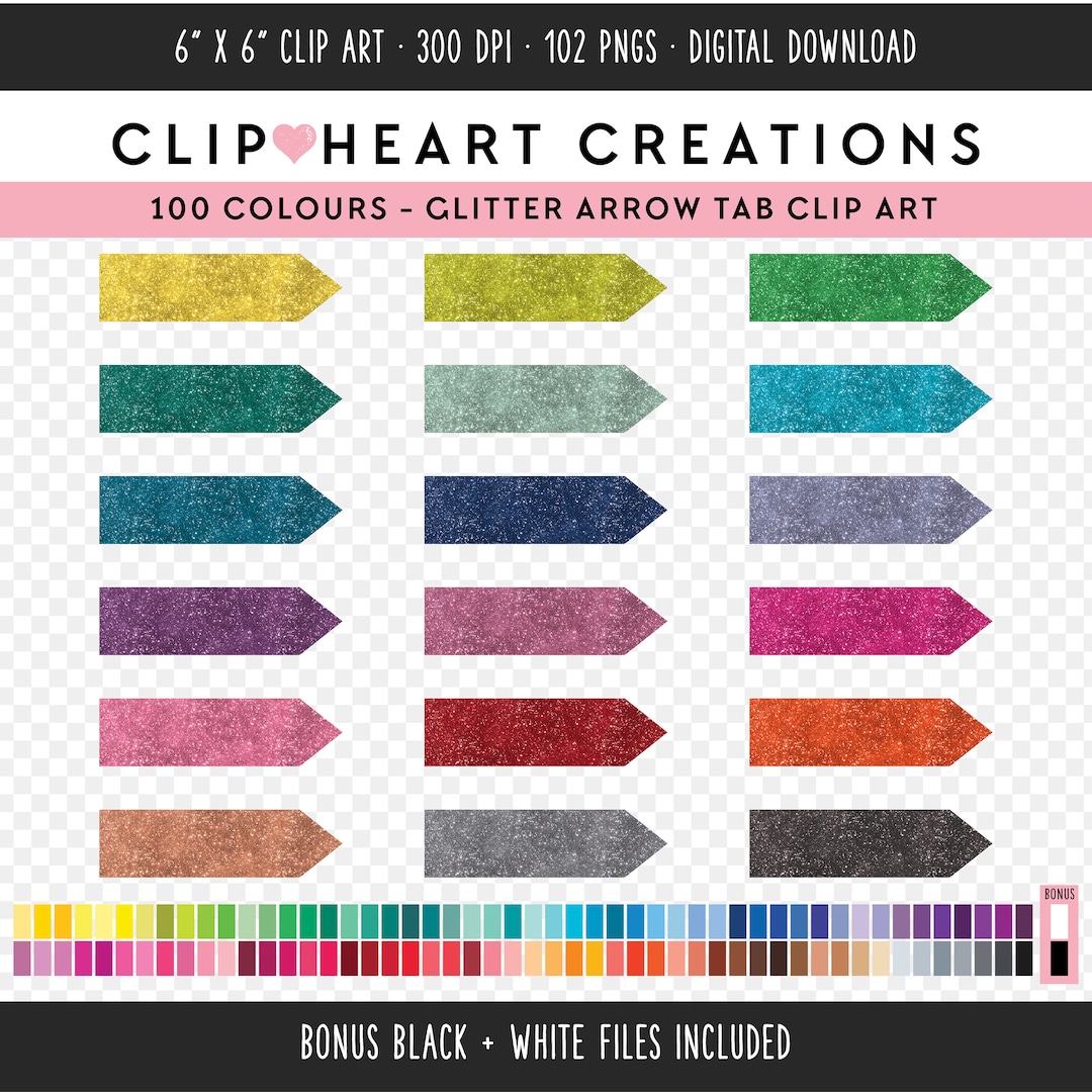 100 Glitter Arrow Tab Digital Clip Art, Commercial Use Instant Download ...