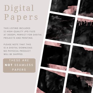 Black & Rose Gold Watercolor and Foil Digital Papers, Commercial Use ...