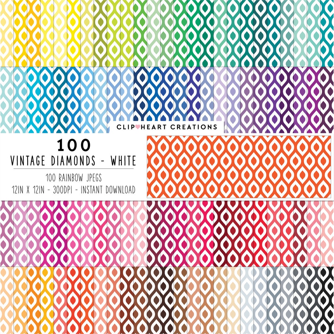 100 Vintage White Diamonds Pattern Digital Paper, Commercial Use ...