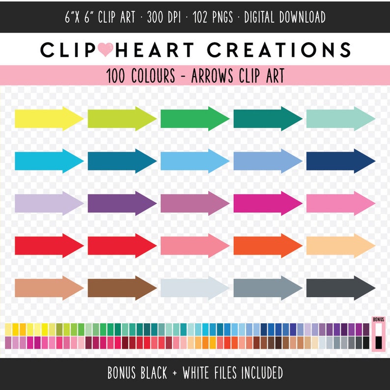100 Arrow Clip Art, Commercial Use Instant Download PNG Arrows Digital ...