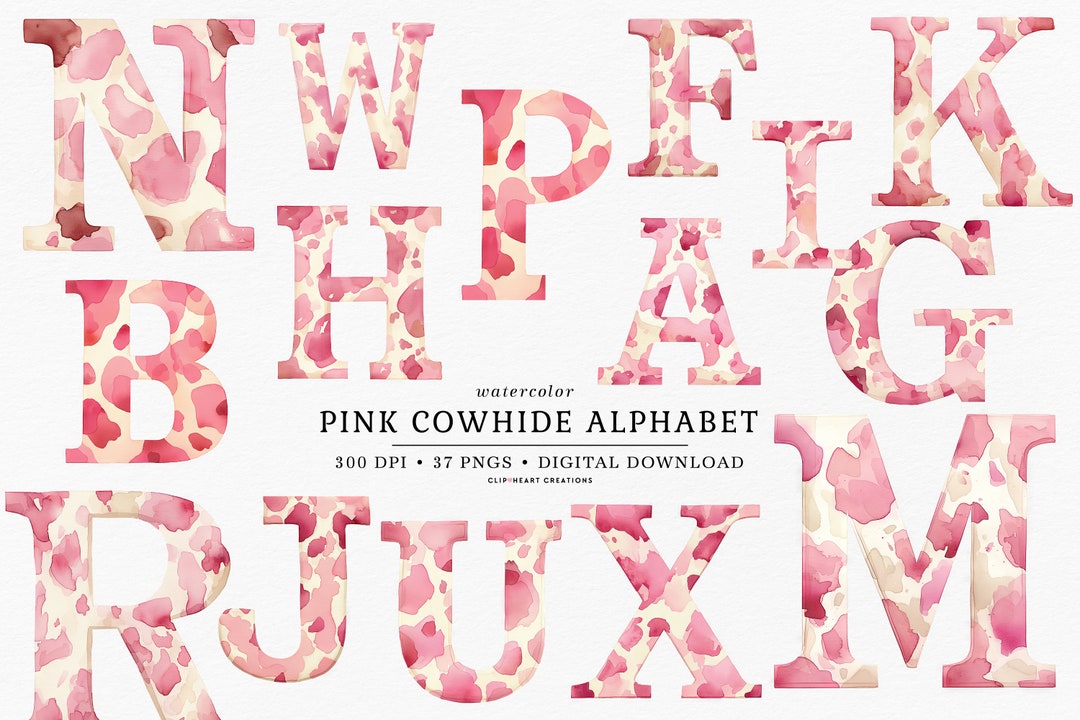 Pink Cowhide Alphabet Clip Art, Commercial Use Instant Download ...