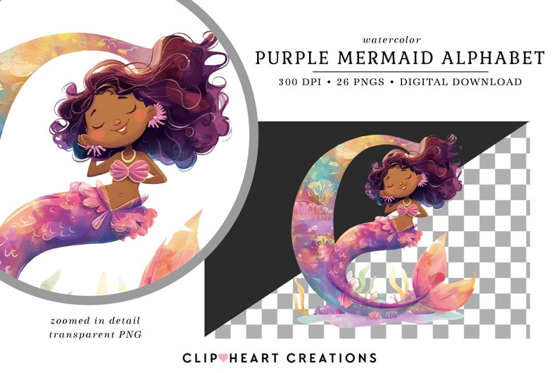 Mermaid Alphabet Clip Art, Commercial Use Instant Download Fantasy ...