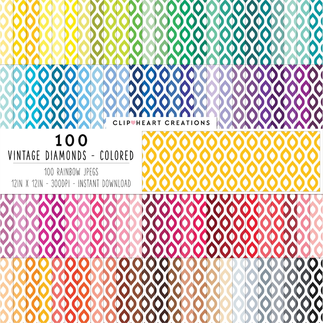 100 Vintage Diamonds Pattern Digital Paper Pack, Commercial Use Instant ...
