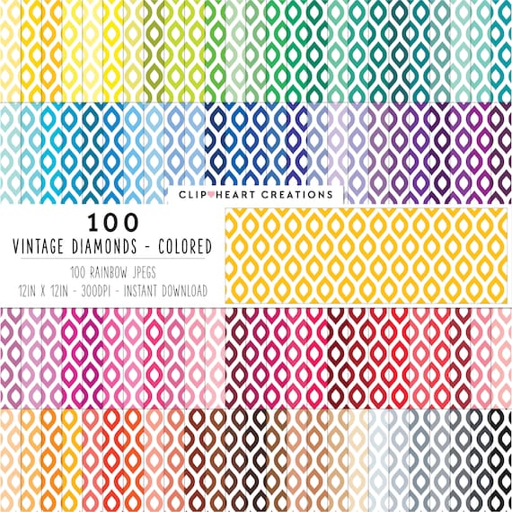 100 Vintage Diamonds Pattern Digital Paper Pack Commercial | Etsy