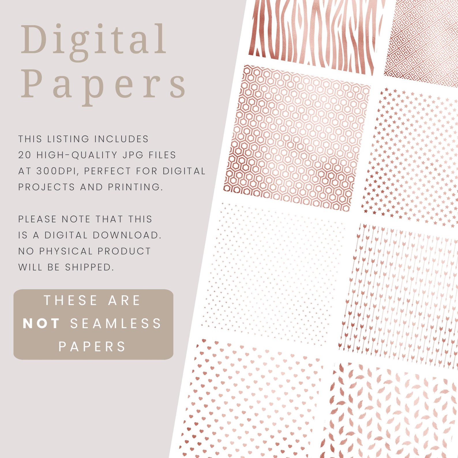 Rose Gold Foil Pattern Papers Commercial Use Instant Download, Metallic ...