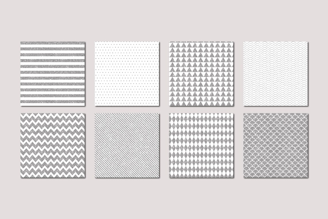 14 Silver and White Glitter Pattern Digital Papers, Commercial Use ...