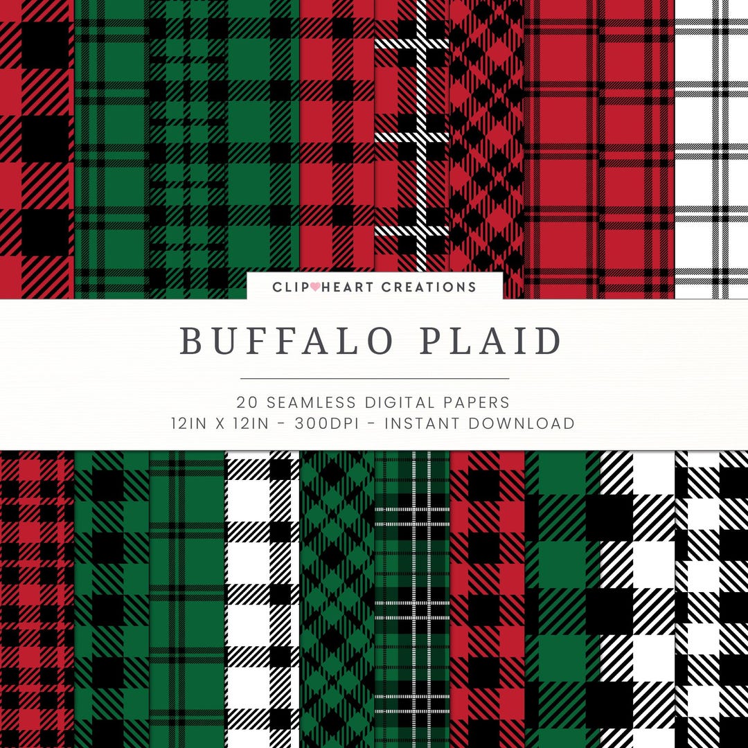 Christmas Buffalo Plaid Digital Paper Set, Seamless Lumberjack Plaid ...