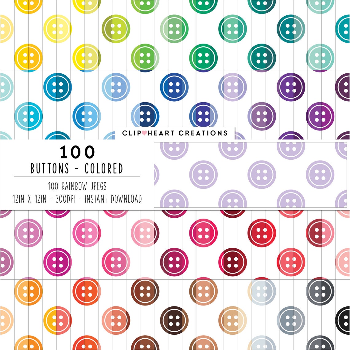 100 Buttons Digital Papers Commercial Use Instant Download Rainbow ...