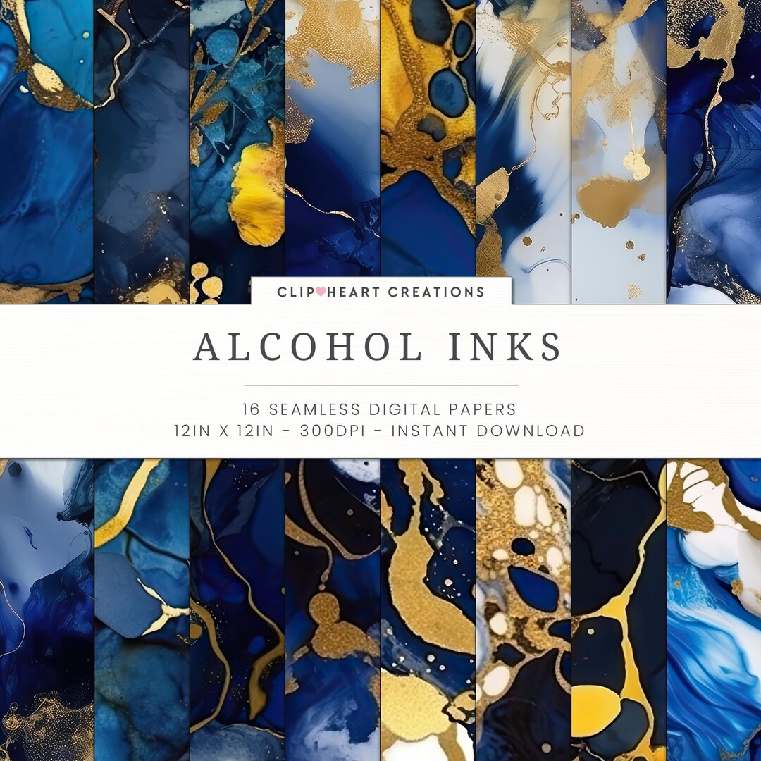 Blue and Gold Alcohol Ink Seamless Digital Papers, Seamless Commercial ...