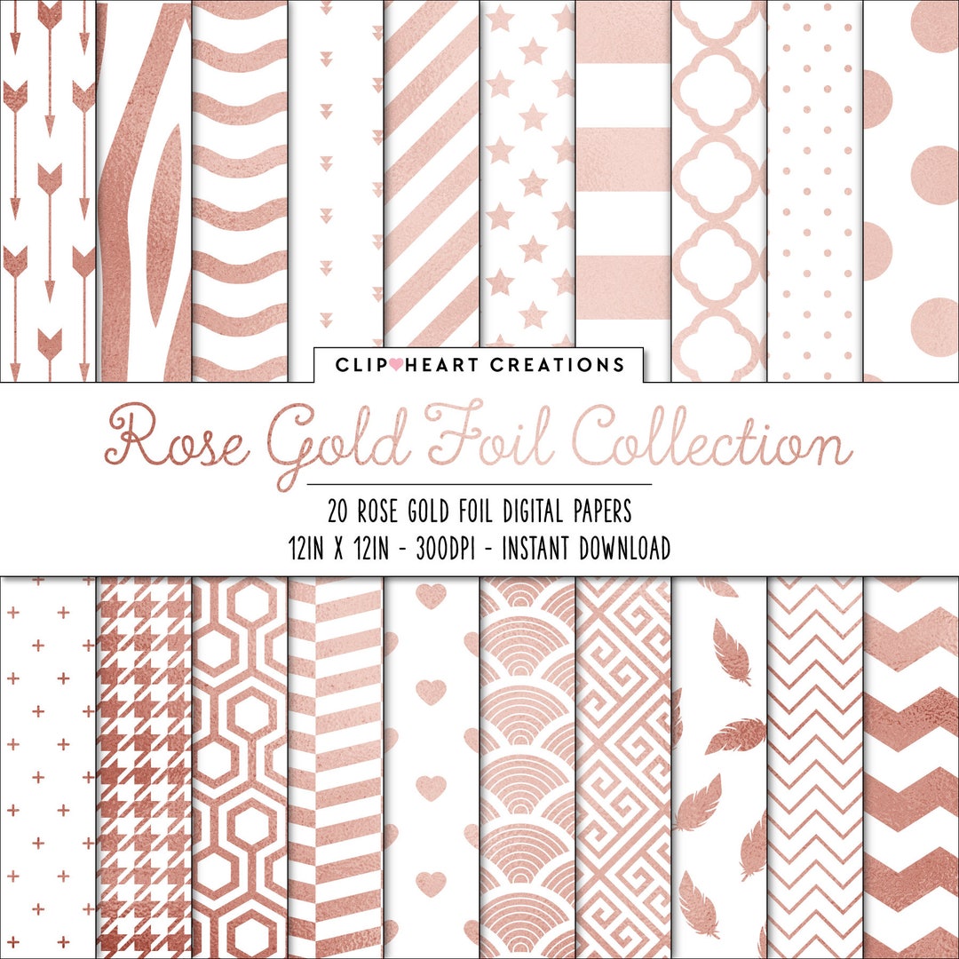 Rose Gold Foil Pattern Papers Commercial Use Instant Download, Metallic ...