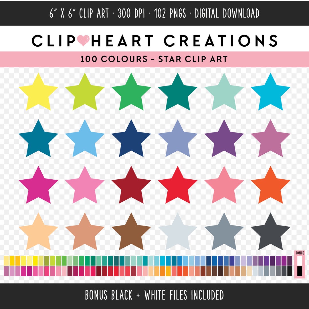 100 Stars Clip Art, Commercial Use Instant Download Star Graphic Clip ...