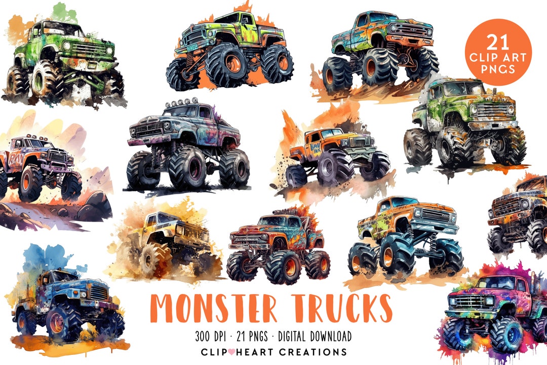 Monster Truck Watercolor Clipart Set, Commercial Use Instant Download ...