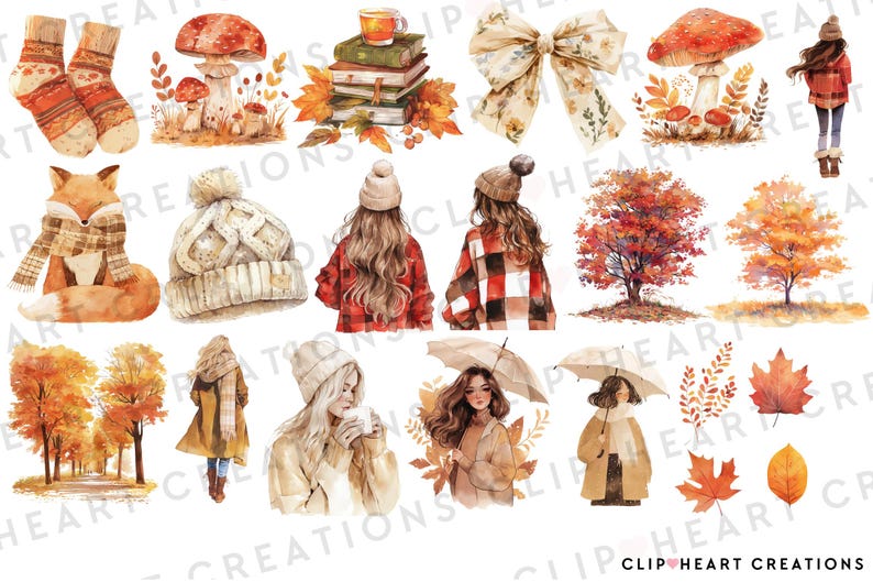 Cozy Fall Watercolor Clipart Set, Commercial Use Instant Download PNG ...