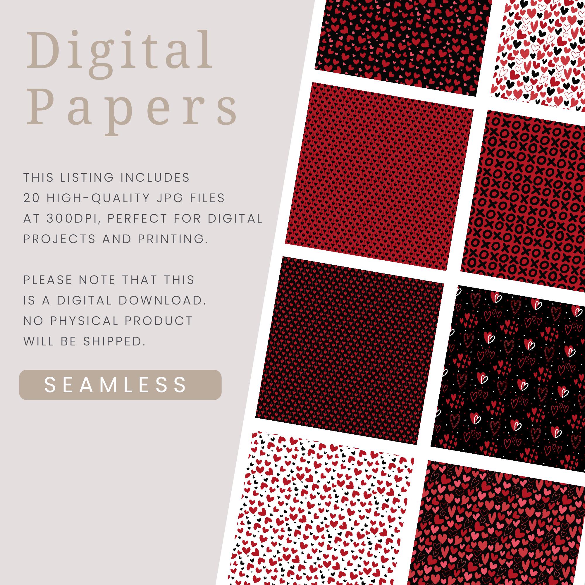 20 Valentines Themed Digital Papers, Seamless Commercial Use Instant ...